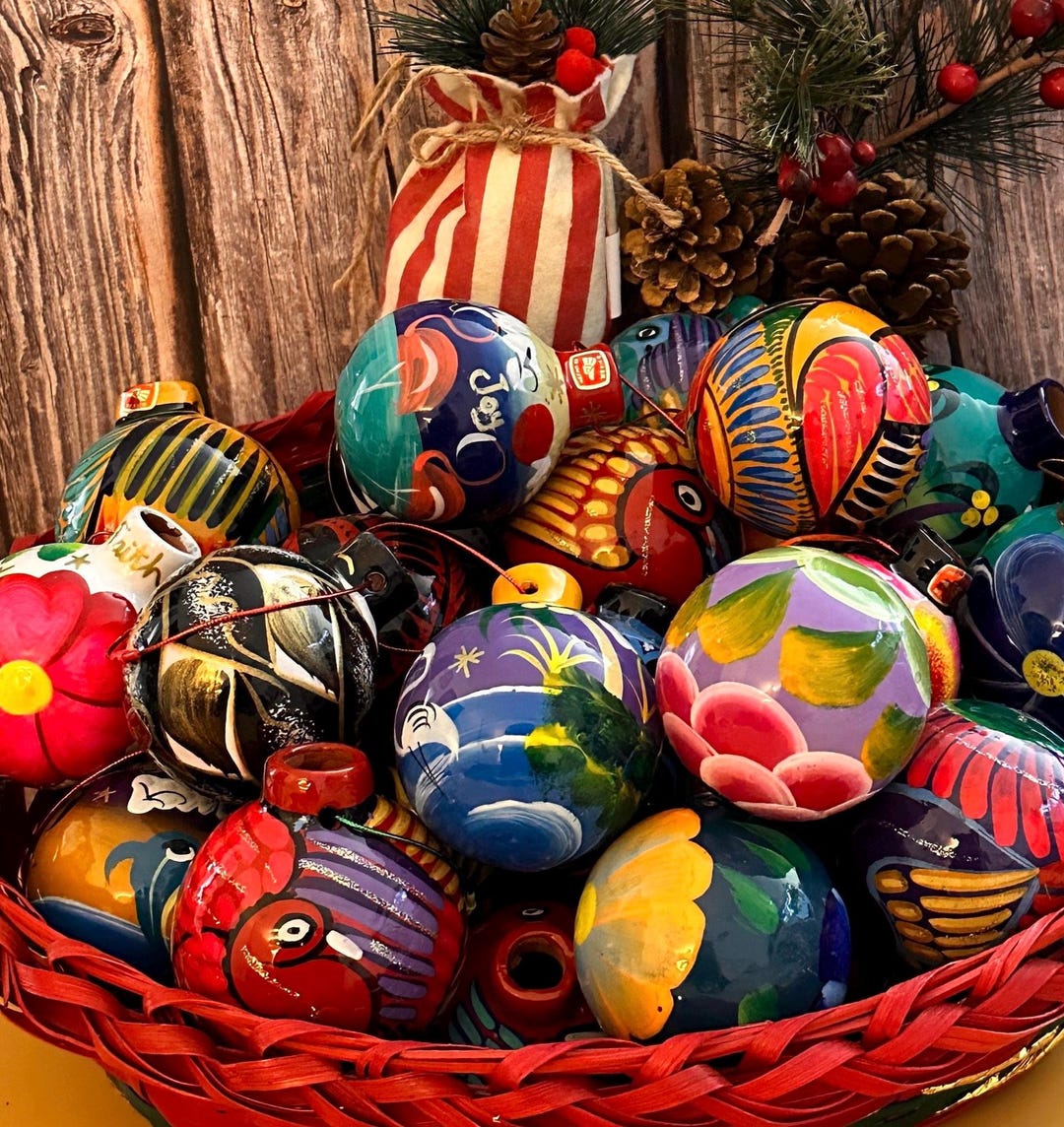 Hand Painted Ceramic Christmas Balls (set of 3), Mexican Art Decor - Etsy