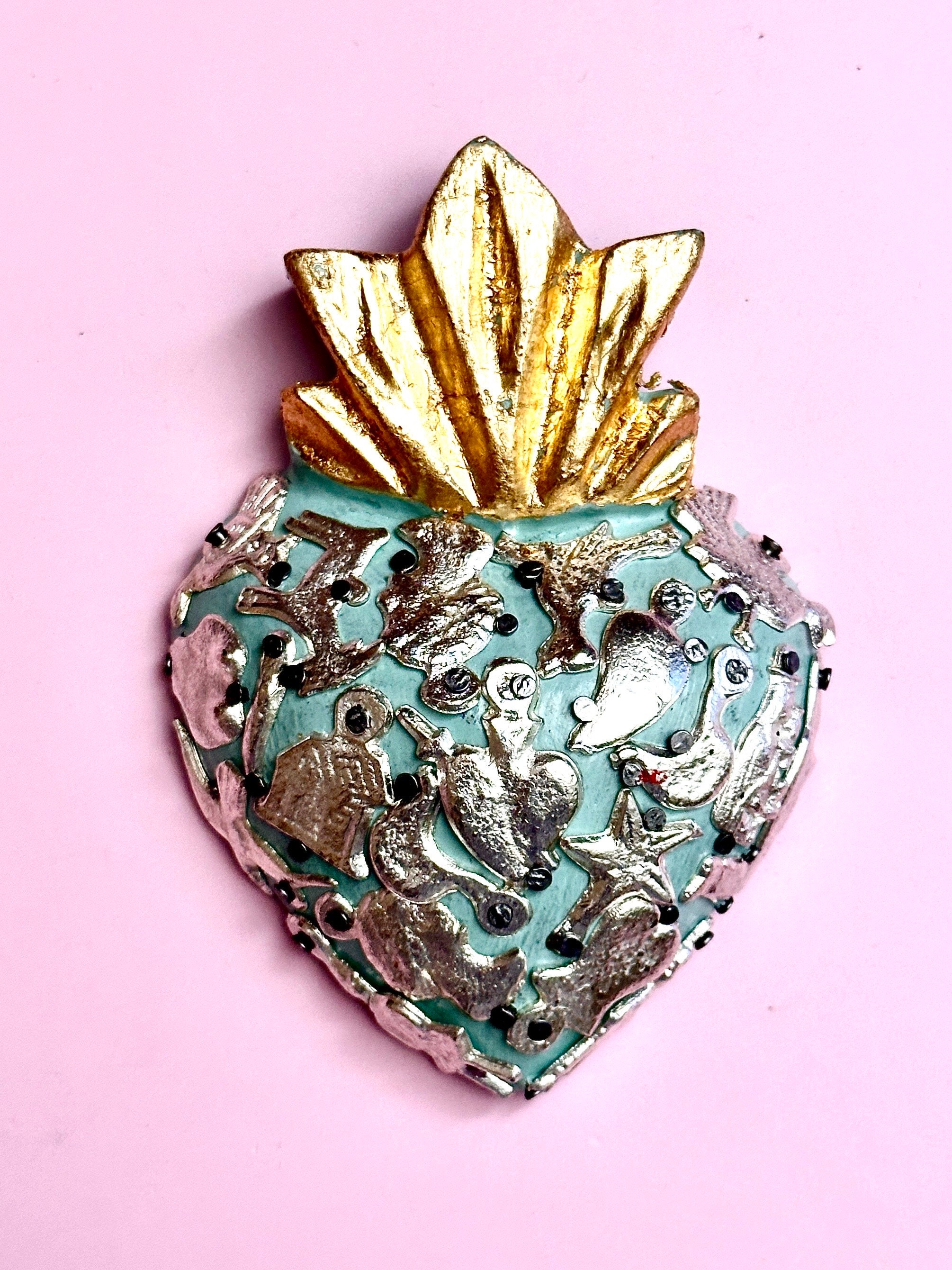 Milagros Sacred Heart, Mexican Milagros Wooden Heart, Hand Carved Hand ...