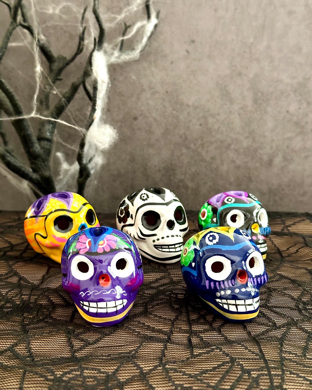 Mini Sugar Skulls Set of Five 5 Day of the Dead Skulls, Dia De Muertos ...