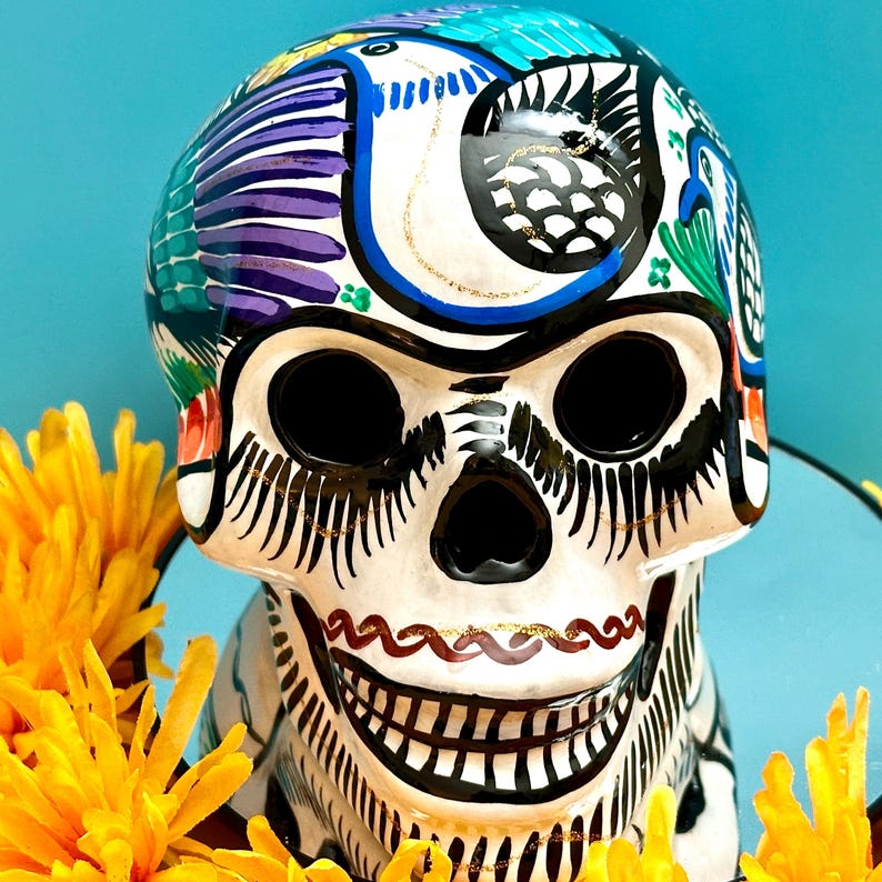 Hand Painted Ceramic Sugar Skull: Day of the Dead Altar Decor - Etsy
