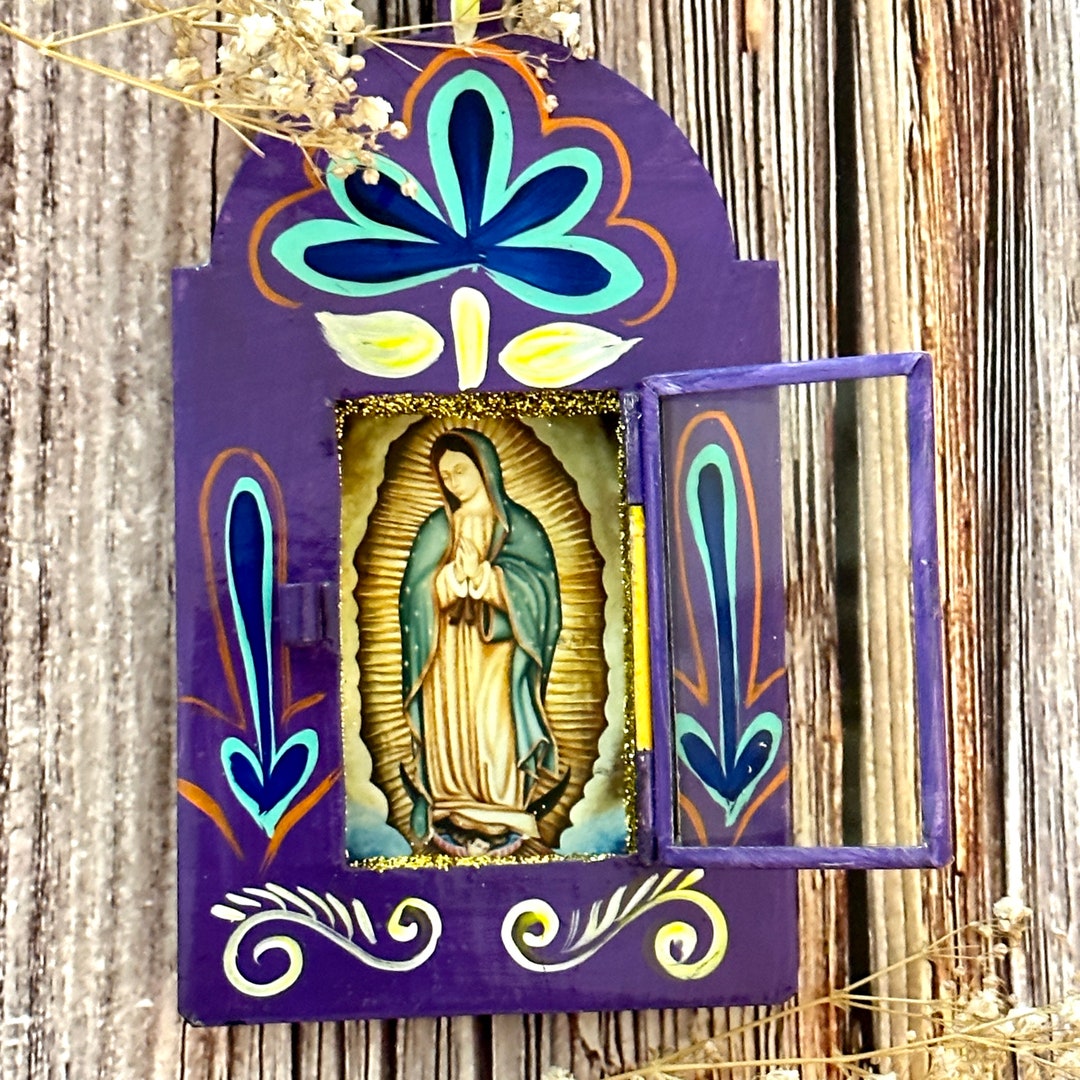 Mexican Tin Nicho Virgen De Guadalupe Image Painted Tin Nicho Painted ...