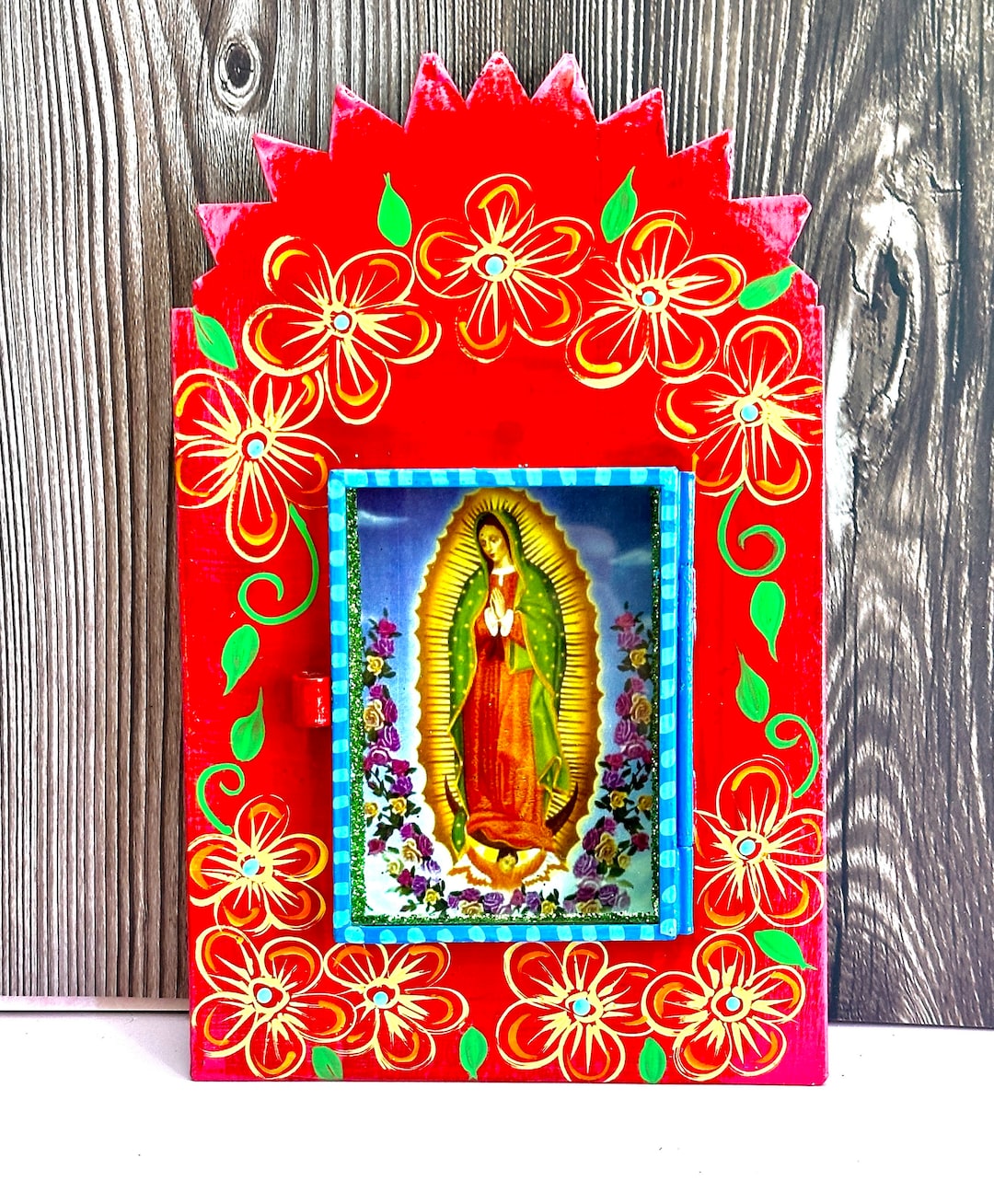Large Mexican Tin Nicho Virgen De Guadalupe Image Painted Tin Nicho ...