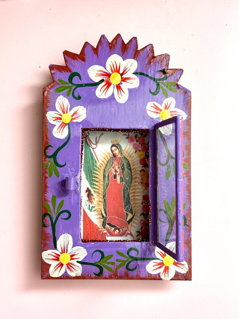 Mexican Tin Nicho Virgen De Guadalupe Image Painted Tin Nicho Painted ...