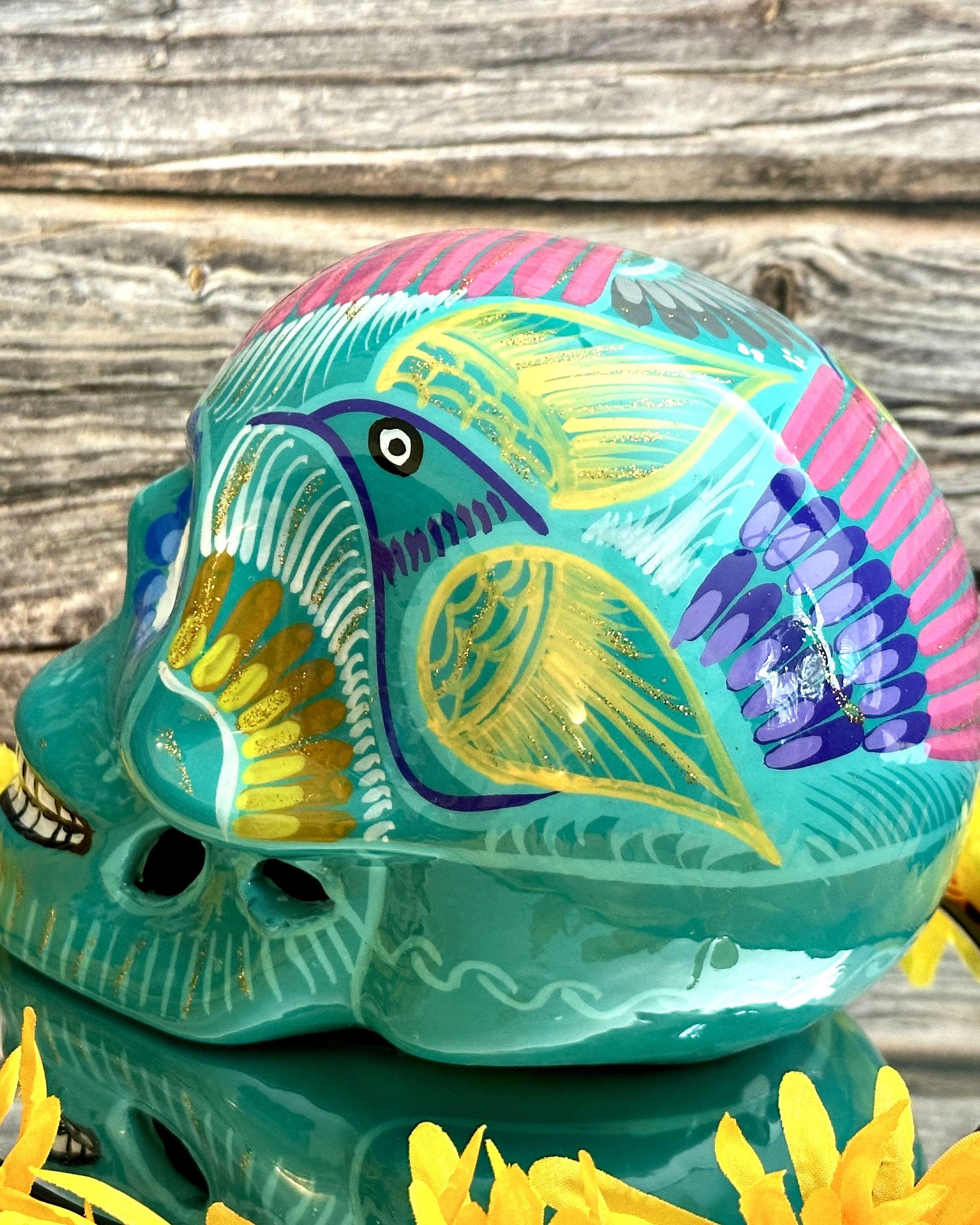 Teal Ceramic Sugar Skull Hand Painted, Day of the Dead Skull Dia De Los ...