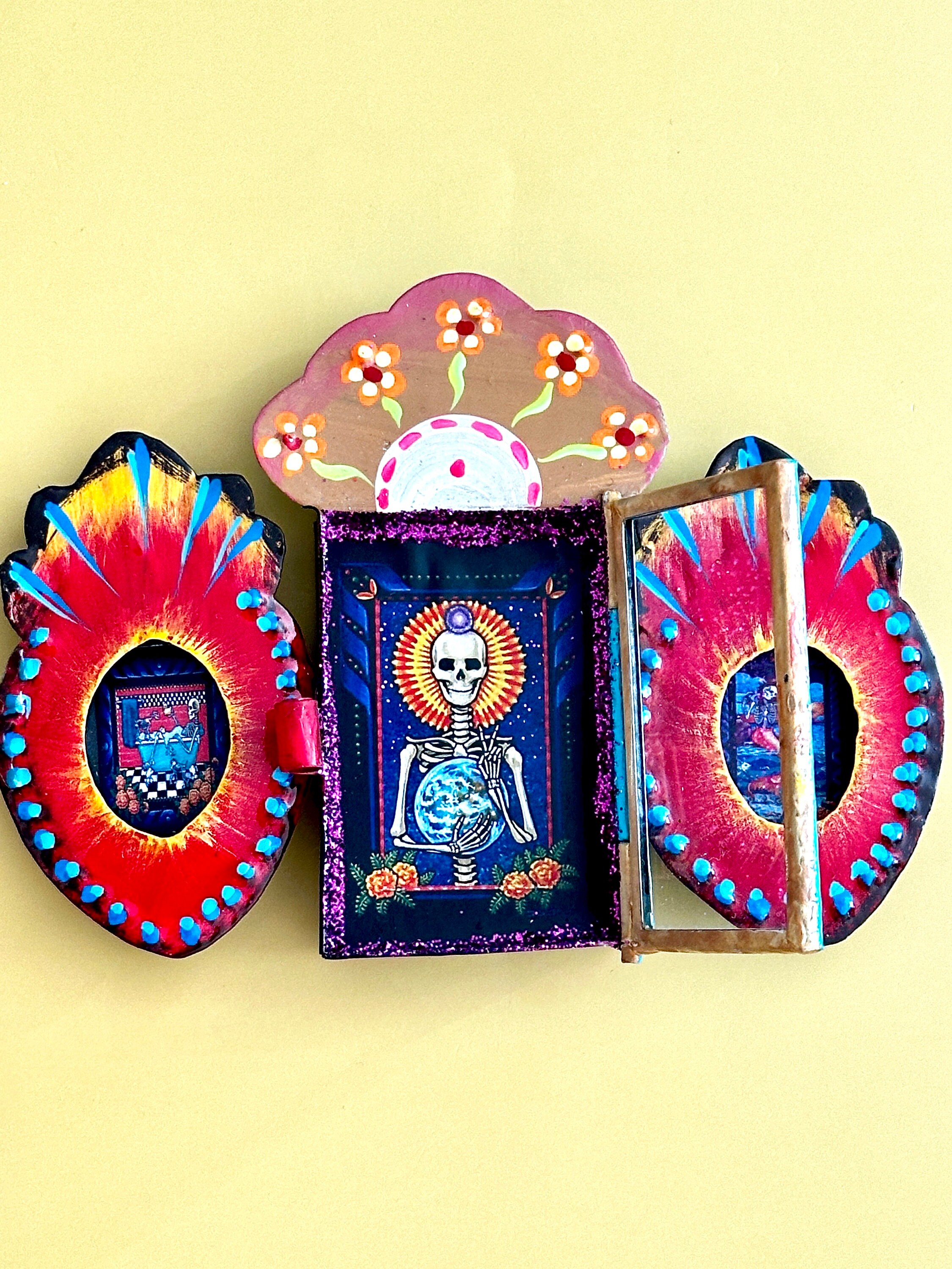 Mexican Tin Nicho Day of the Dead Image Skeleton Painted Tin Nicho ...