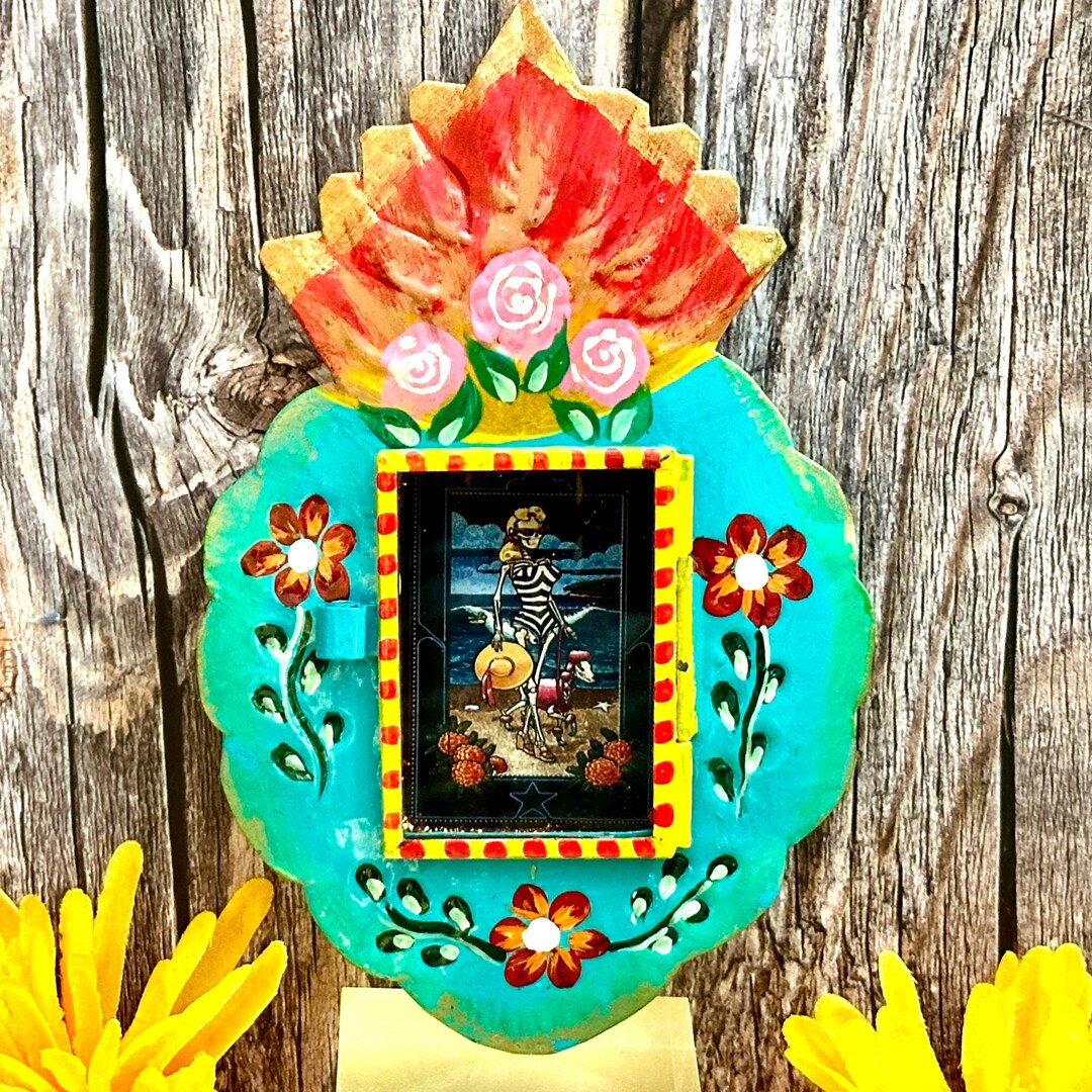 Mexican Tin Nicho Day of the Dead Image Skeleton Painted Tin Nicho ...