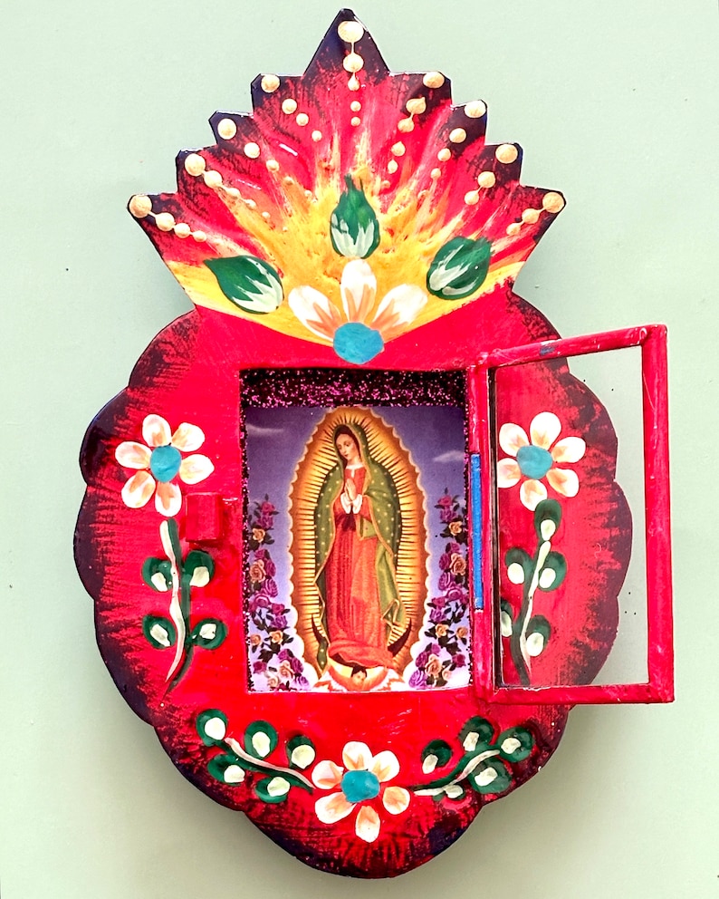 Mexican Tin Nicho Virgen De Guadalupe Image Painted Tin Nicho Painted ...