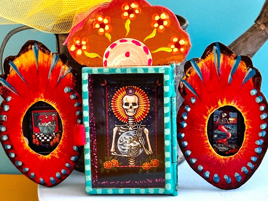 Mexican Tin Nicho Day of the Dead Image Skeleton Painted Tin Nicho ...