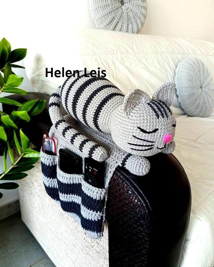 Crochet Cat Sofa Organizer Pattern in English, Arm Rest Organizer ...