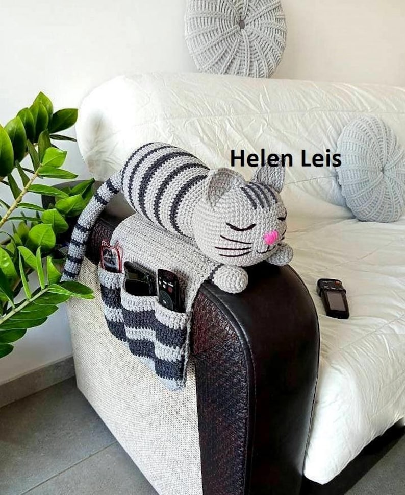Crochet Cat Sofa Organizer Pattern in English, Arm Rest Organizer ...