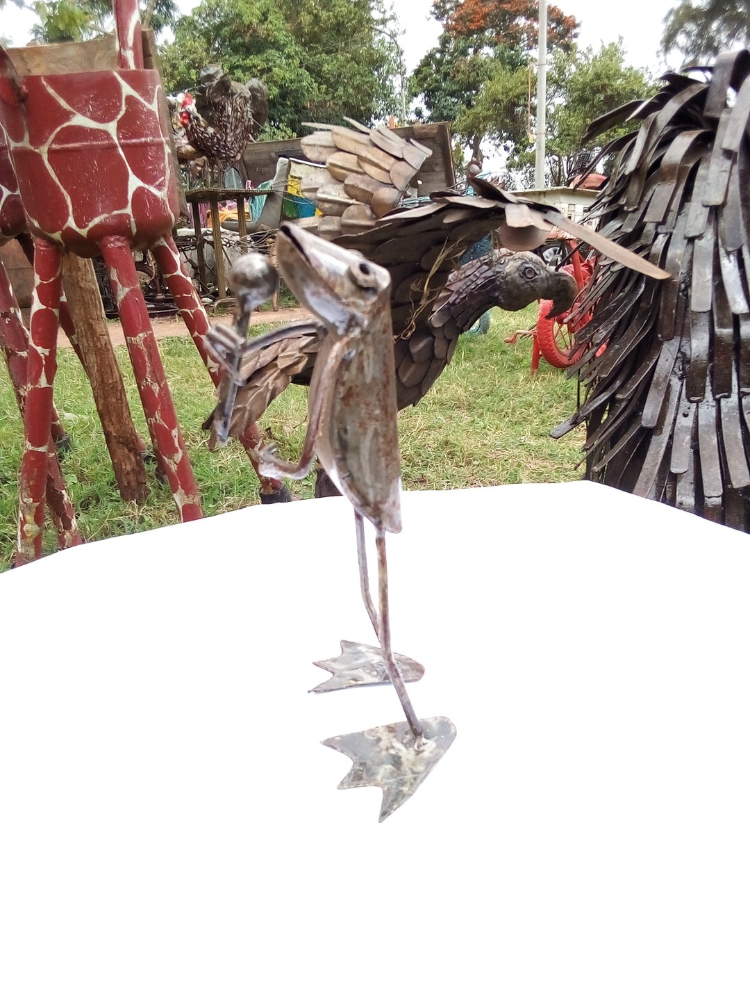 African Scrap Art Singing Toad Sculpture | Green Art | Ocean Art Metal ...