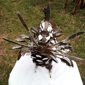 African Scrap Art Turkey Sculpture | Green Art | Ocean Art Metal Lady ...