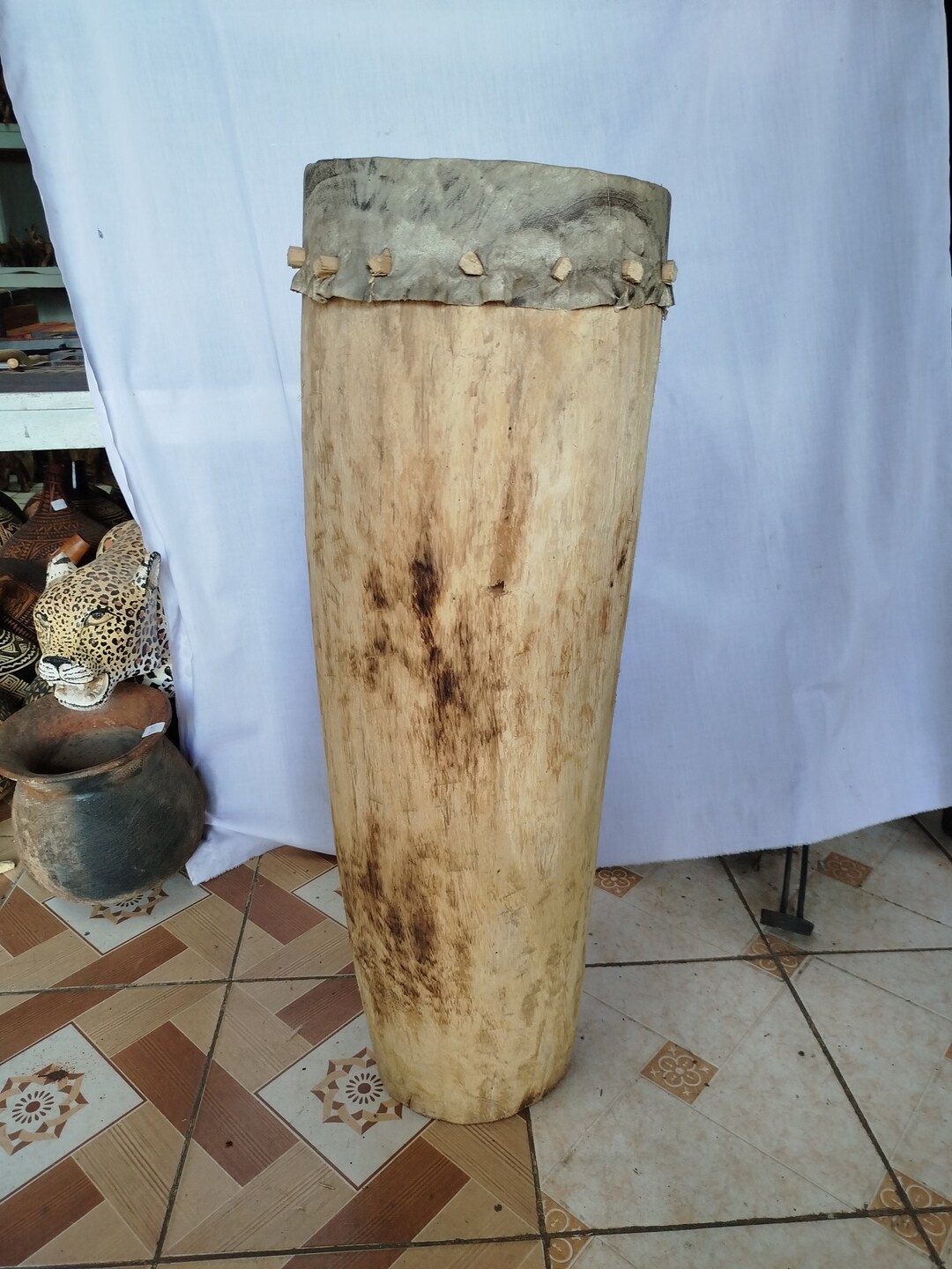 Hand-crafted African Cowhide on Tree Trunk Drum (unique Percussion ...