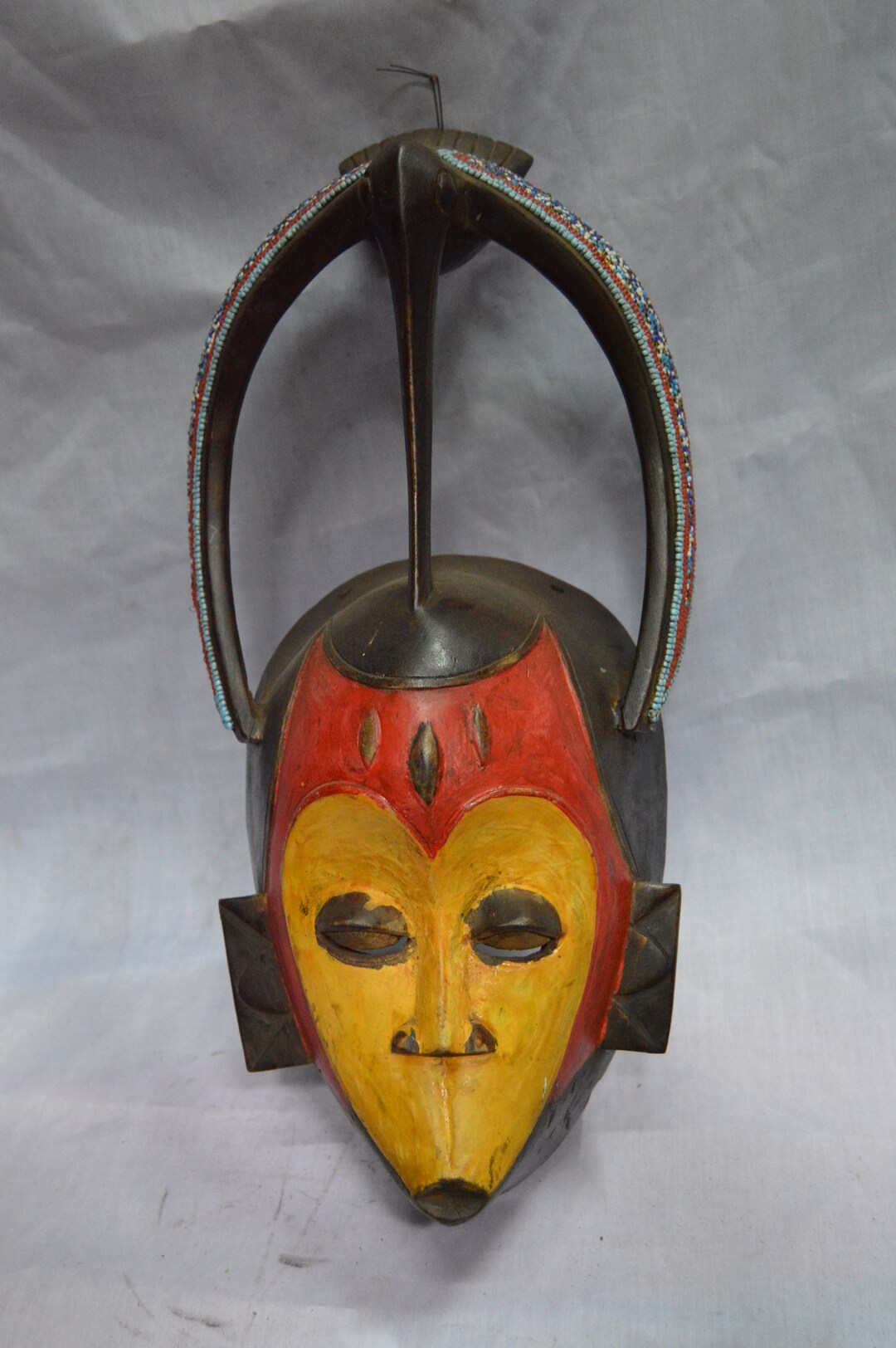 African Beaded Bird Mask Cameroon Wood Antique Vintage African Wall ...