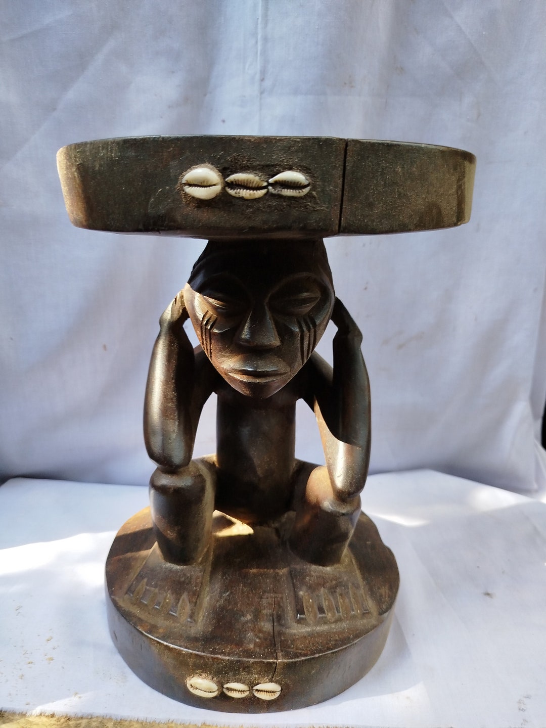 On Sale Hand-carved Wooden Congo Stool With Cowrie Shell Detailing and ...