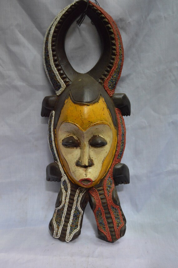 African Mamba Beaded Mask Antique Cameroon Wood Vintage - Etsy UK