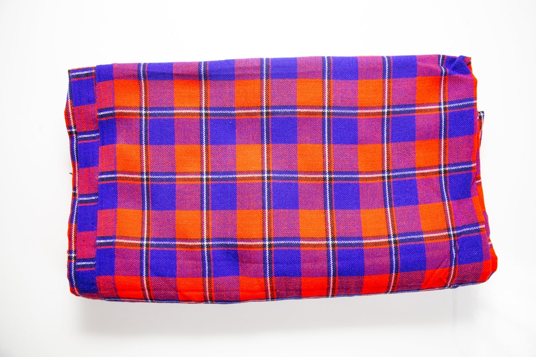 Blue Red Maasai Shuka Warrior Shuka Campfire Side African Shawl Warrior ...