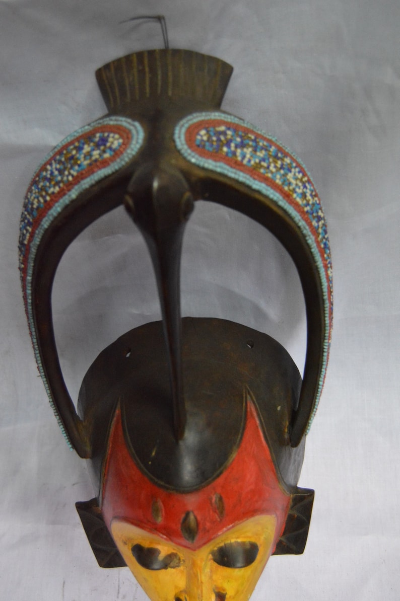 African Beaded Bird Mask Cameroon Wood Antique Vintage African | Etsy