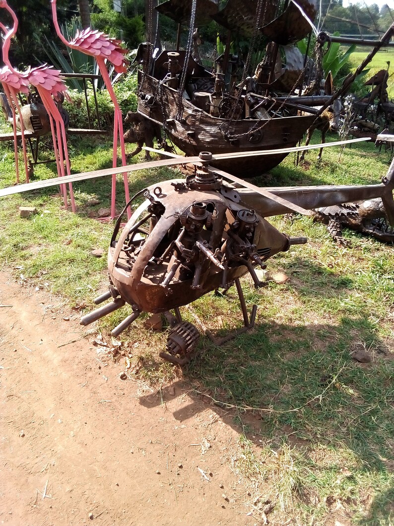 African Scrap Art Replica Helicopter in Action Sculpture - Etsy