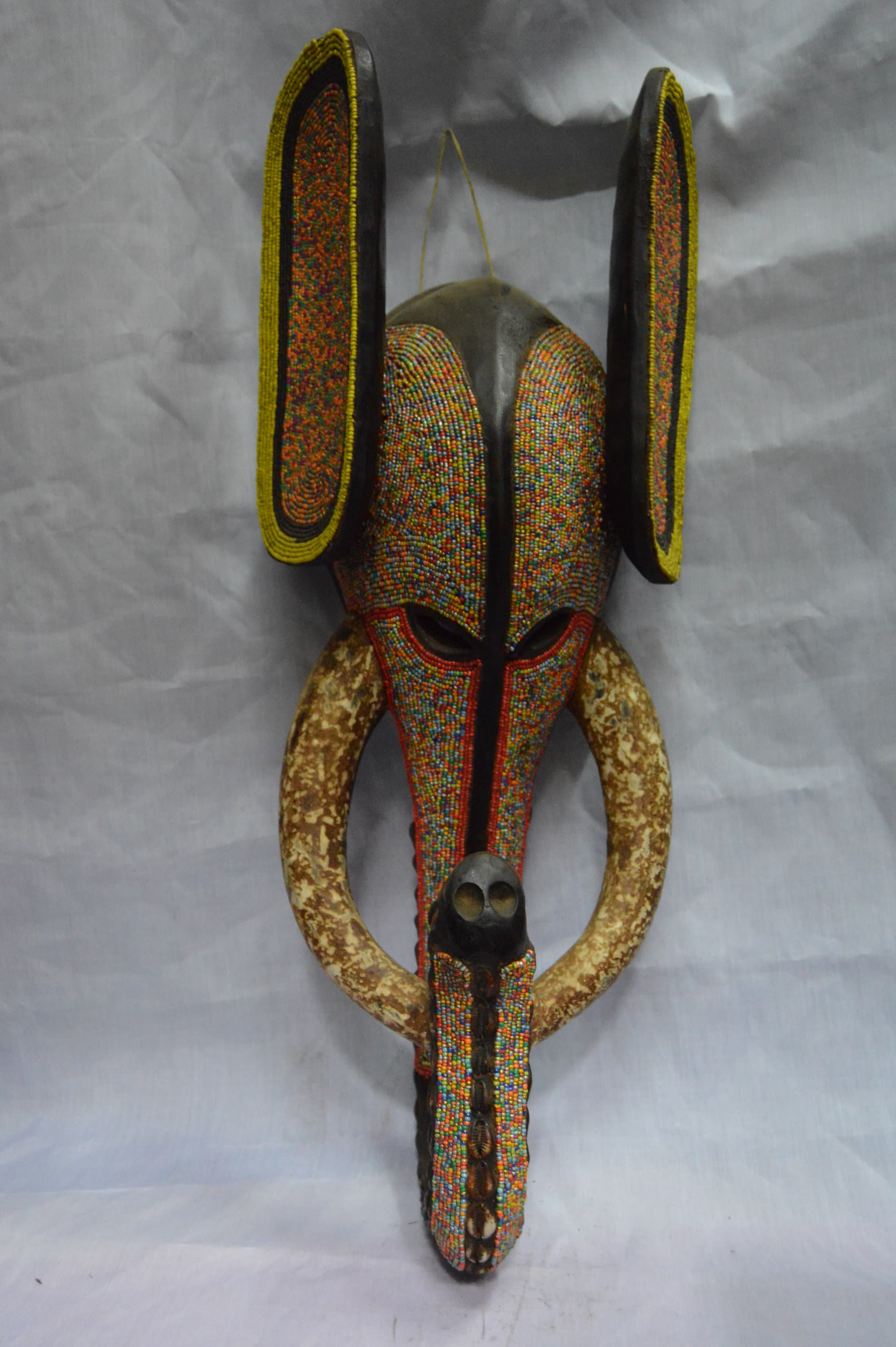 African Elephant Beaded Mask Antique Congo Wood Vintage - Etsy UK