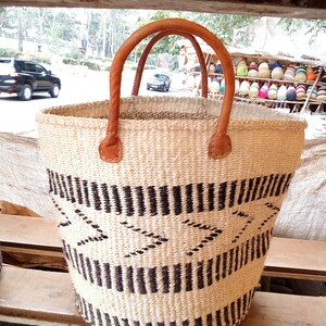 African Sisal Kiondo Hand Bag Black White Beach Bag Handmade Valentines ...