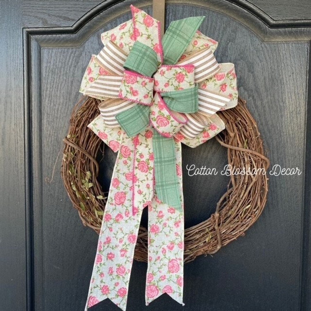Farmhouse Bow, Spring Wreath Bow, Spring Bow, Wreath Bow, Bow for ...