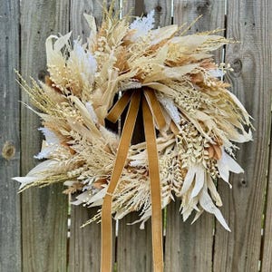 Cream Fall Wreath for Front Door, Cornhusk Wreath With Cream Berries ...
