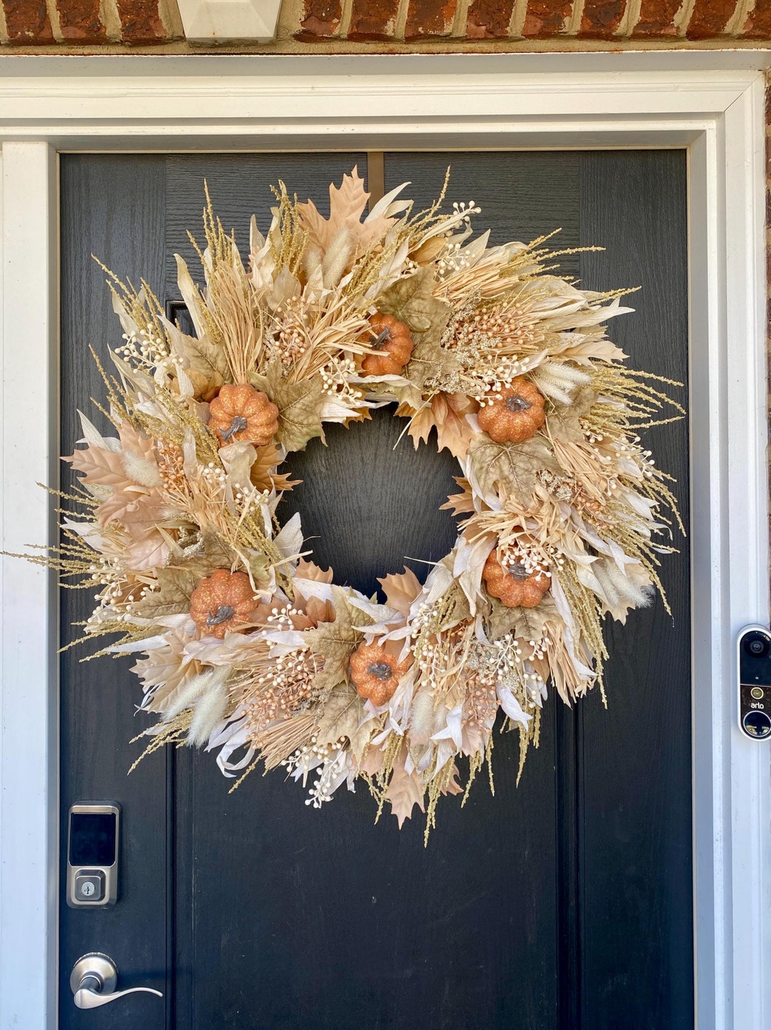 Neutral Fall Wreath for Front Door, Large Autumn Wreath Door Decor ...