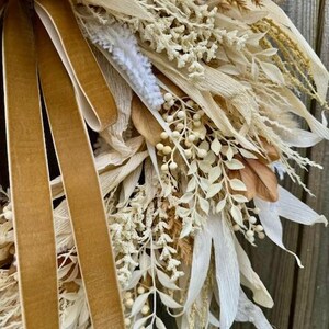 Cream Fall Wreath for Front Door, Cornhusk Wreath With Cream Berries ...