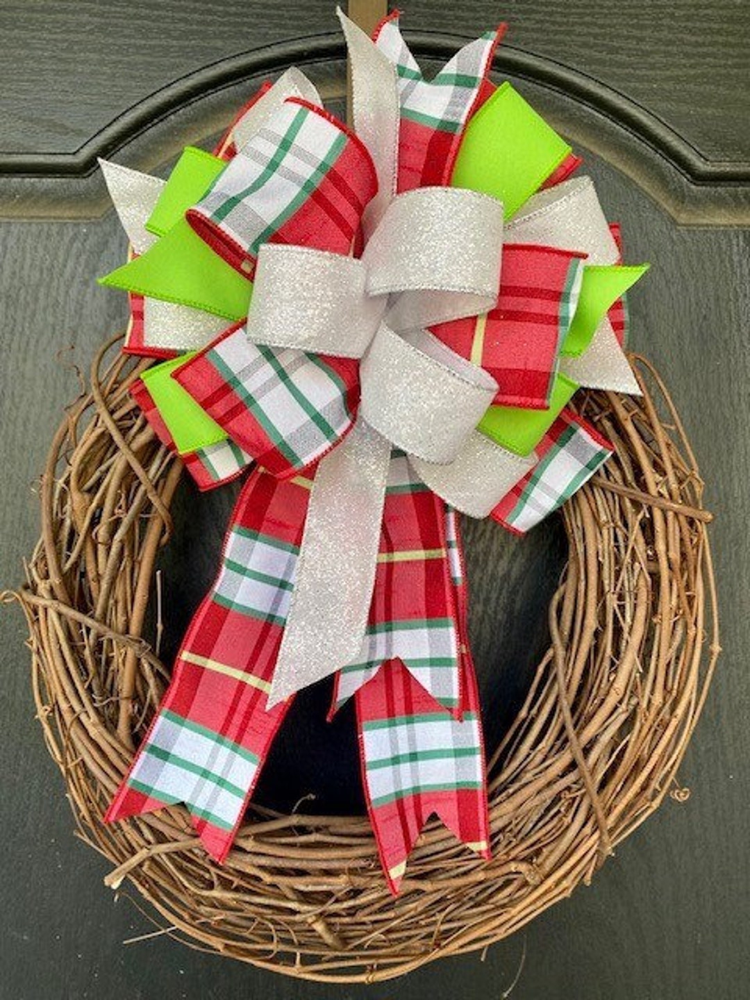 Red And Green Christmas Bow Large Plaid Bow Large Christmas Bow For