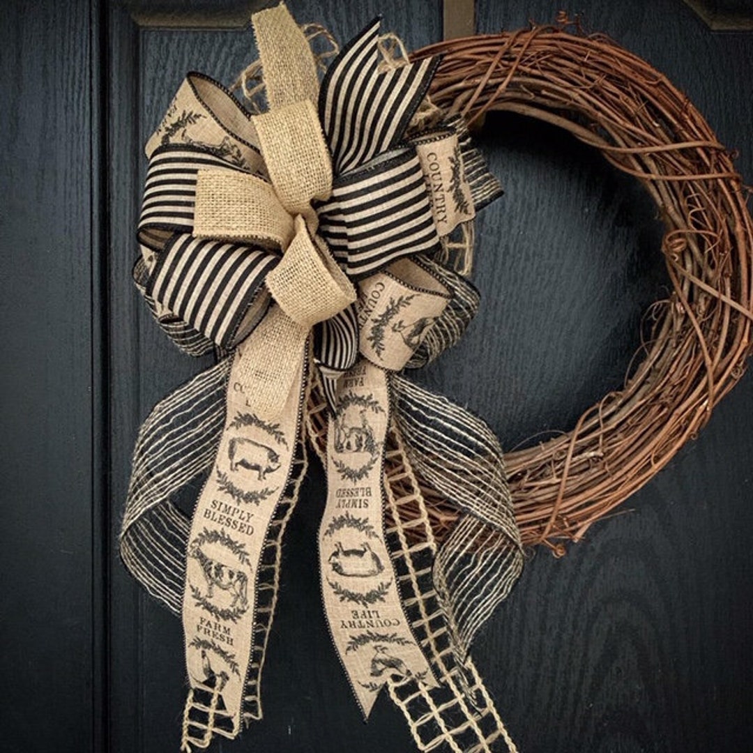 Farmhouse Bow, Wreath Bow, Lantern Bow, Farmhouse Decor, Spring Decor ...