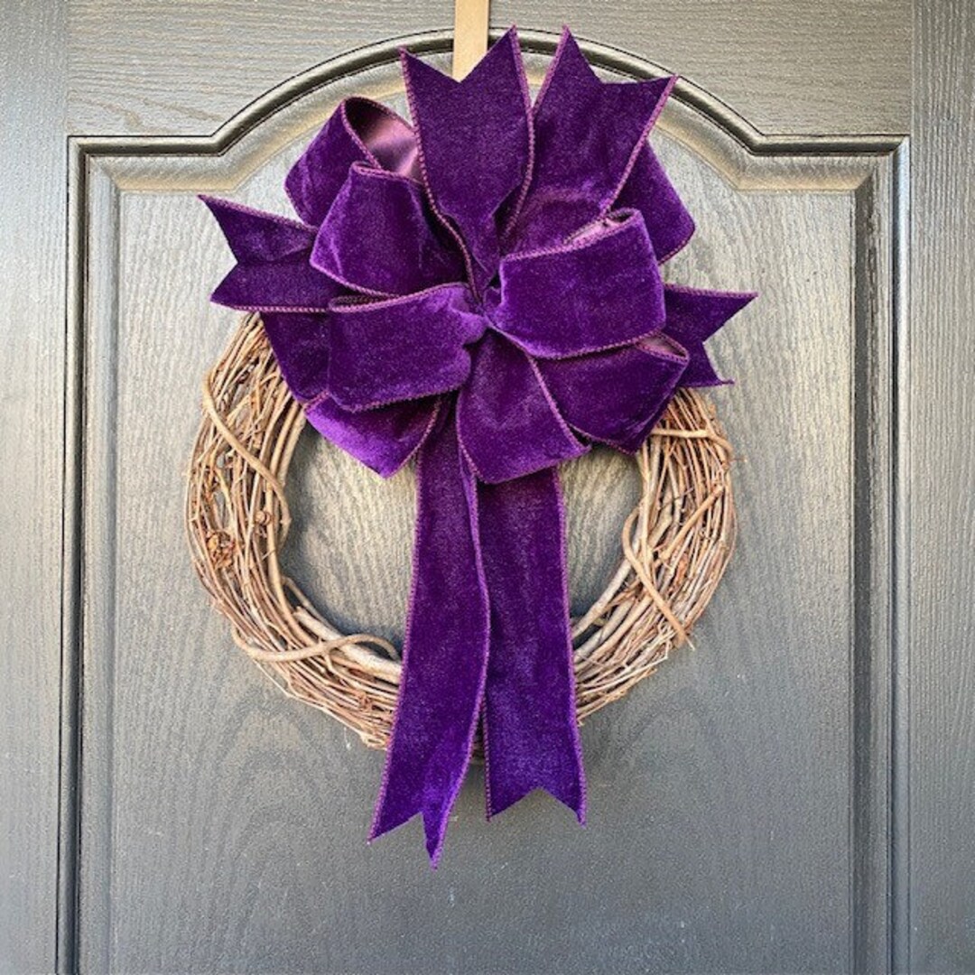 Large Purple Velvet Bow for Wreath, Deluxe Velvet Lantern Bow, Swag Bow ...
