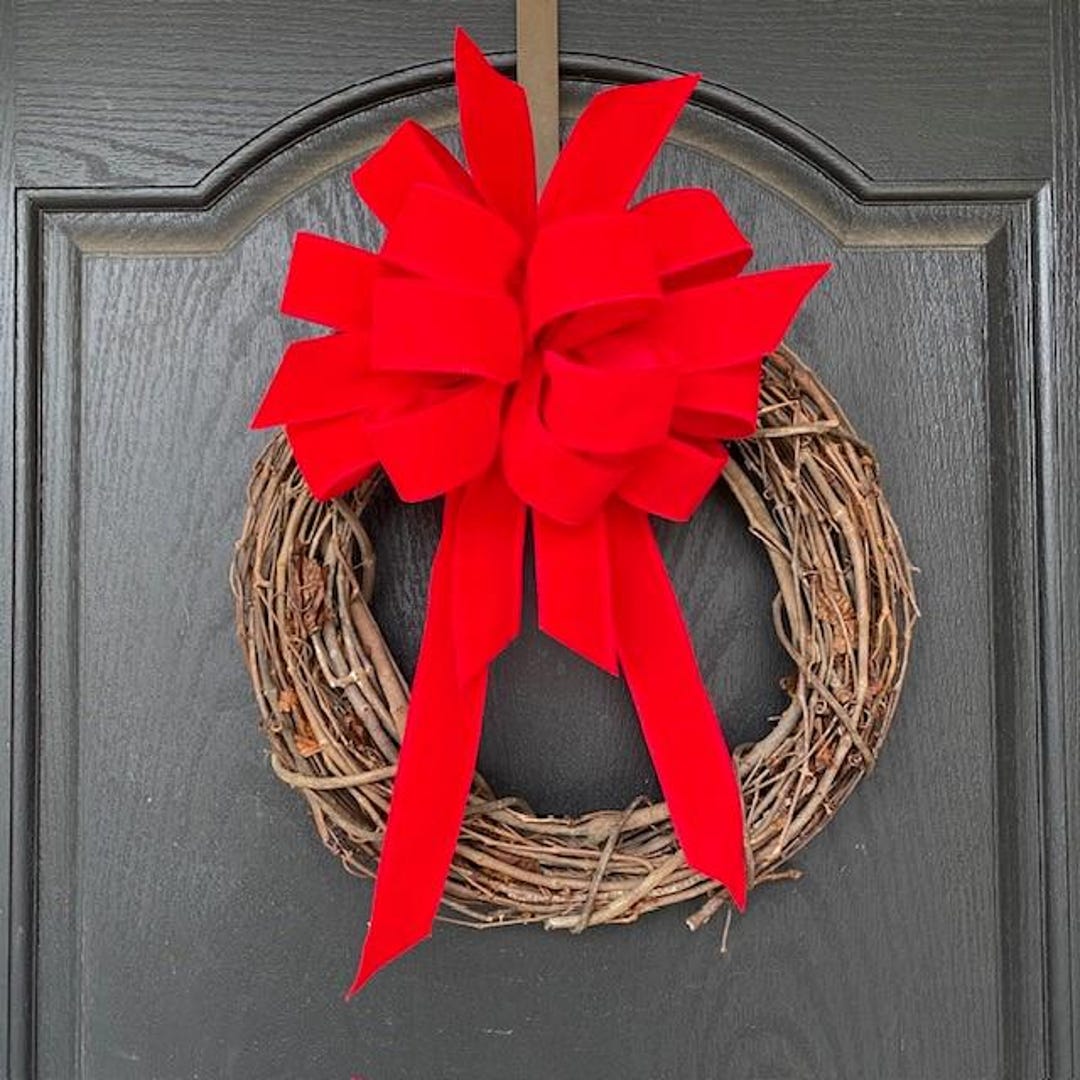 Red Velvet Bow for Wreath, Large Velvet Lantern Bow, Mailbox Swag Bow ...