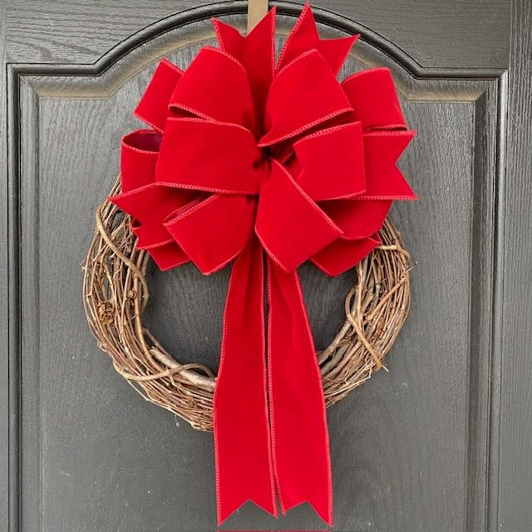 Large Red Velvet Bow for Wreath, Deluxe Velvet Lantern Bow, Mailbox ...
