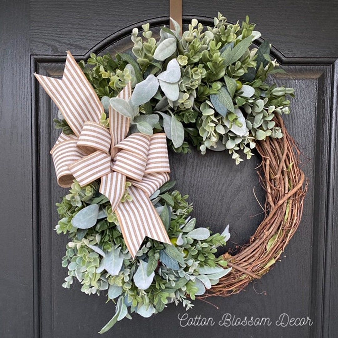 Farmhouse Year Round Wreath With Lambs Ear Olive Branches and - Etsy