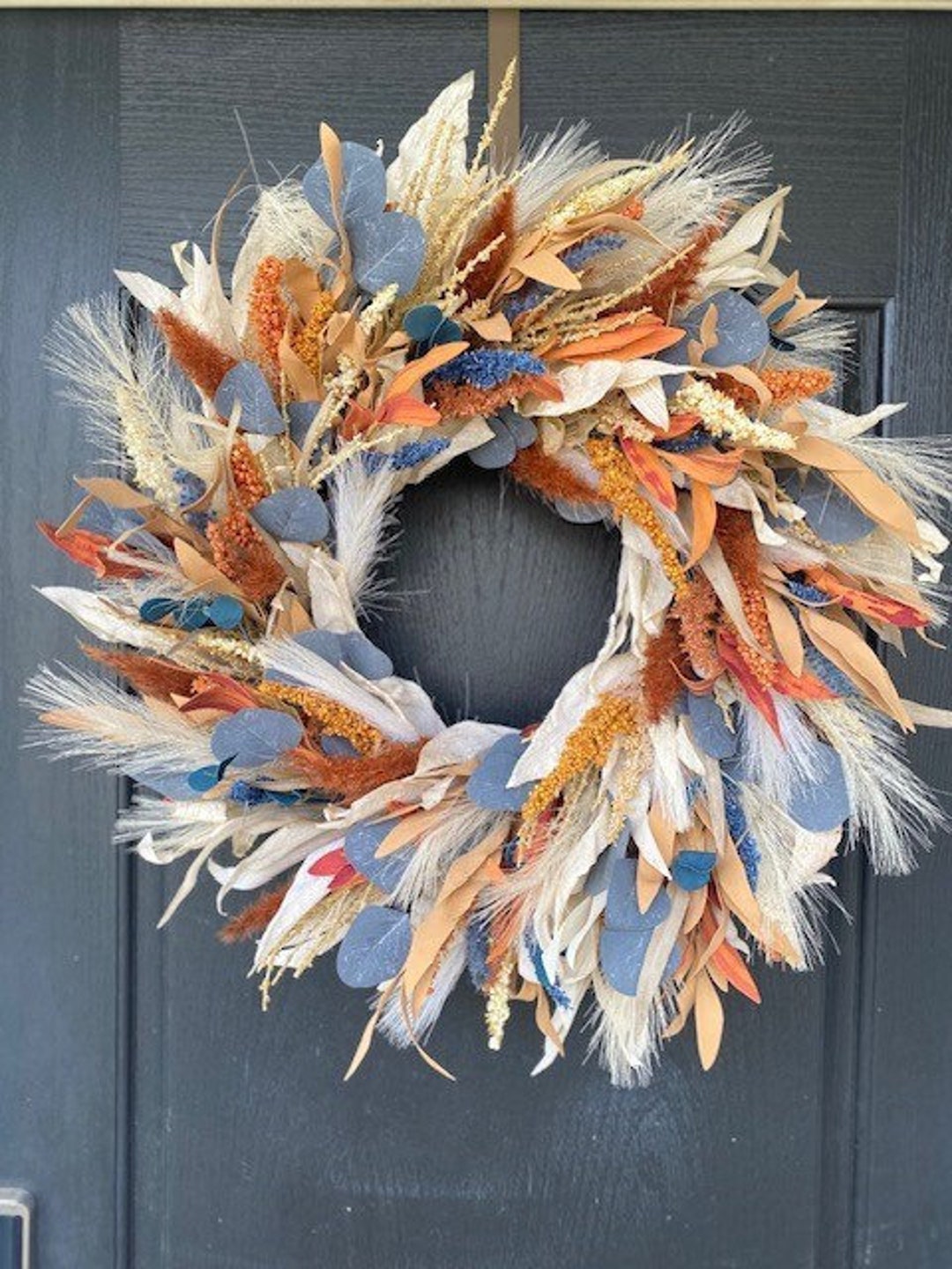 Fall Corn Husk Wreath for Front Door, Autumn Boho Pampas Grass Wreath ...
