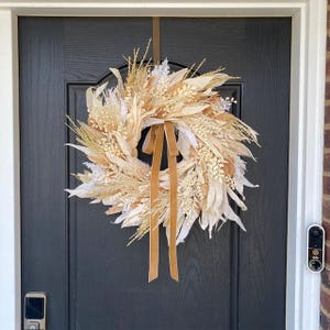 Cream Fall Wreath for Front Door, Cornhusk Wreath With Cream Berries ...