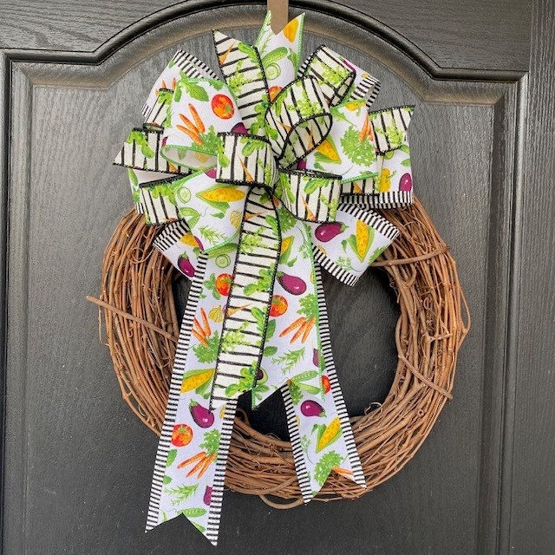 Fruit and Vegetable Ribbon Bow, Summer Bow, Spring Bow, Produce Ribbon ...