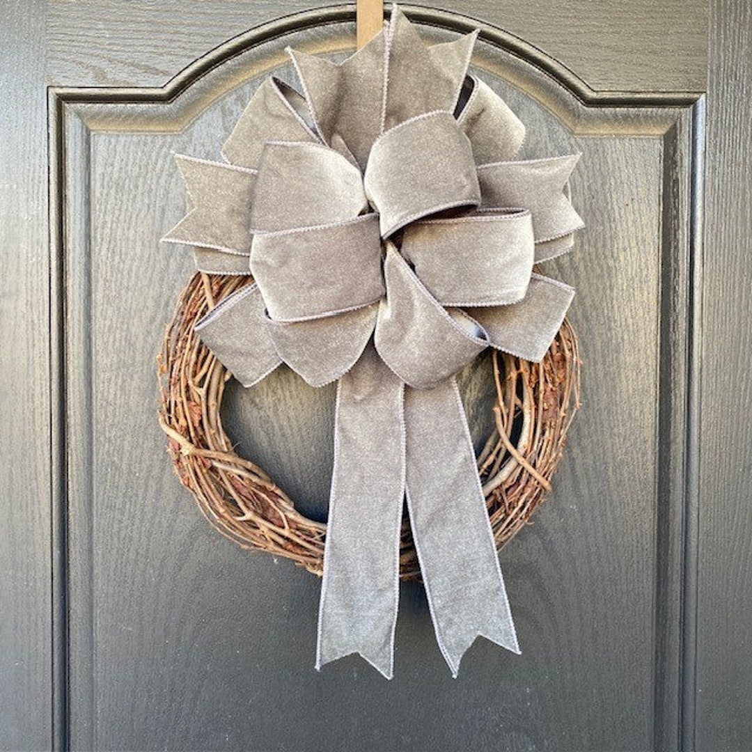 Large Grey Velvet Bow for Wreath, Deluxe Velvet Lantern Bow, Mailbox ...