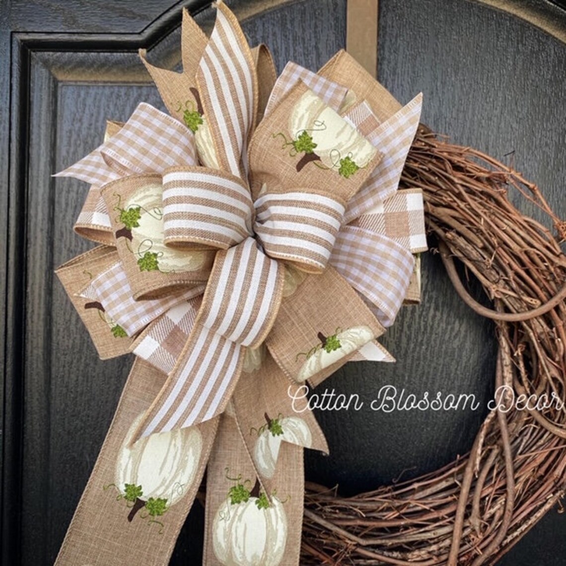 Fall Bow, Wreath Bow, Pumpkin Bow, Bow for Wreath, Floral Bow, Autumn ...