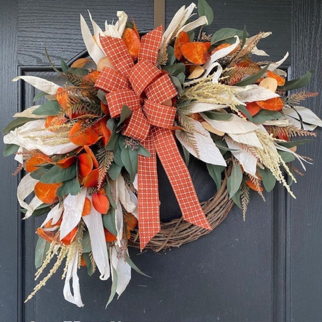 Fall Corn Husk Wreath for Front Door, Autumn Eucalyptus Wreath, Fall ...