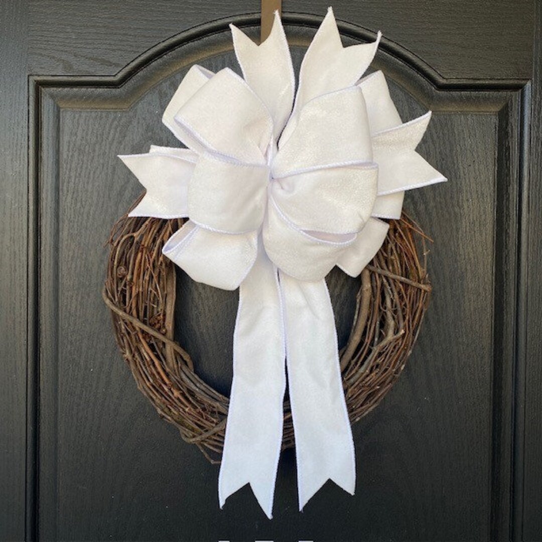 White Velvet Bow for Wreath, Large Deluxe Velvet Lantern Bow, Swag Bow ...