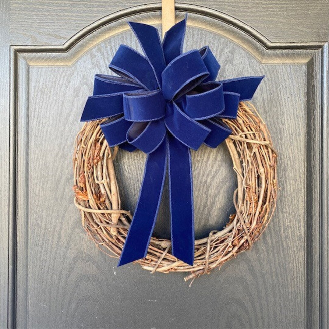 Blue Velvet Bow for Wreath, Large Velvet Lantern Bow, Swag Bow, Mailbox ...