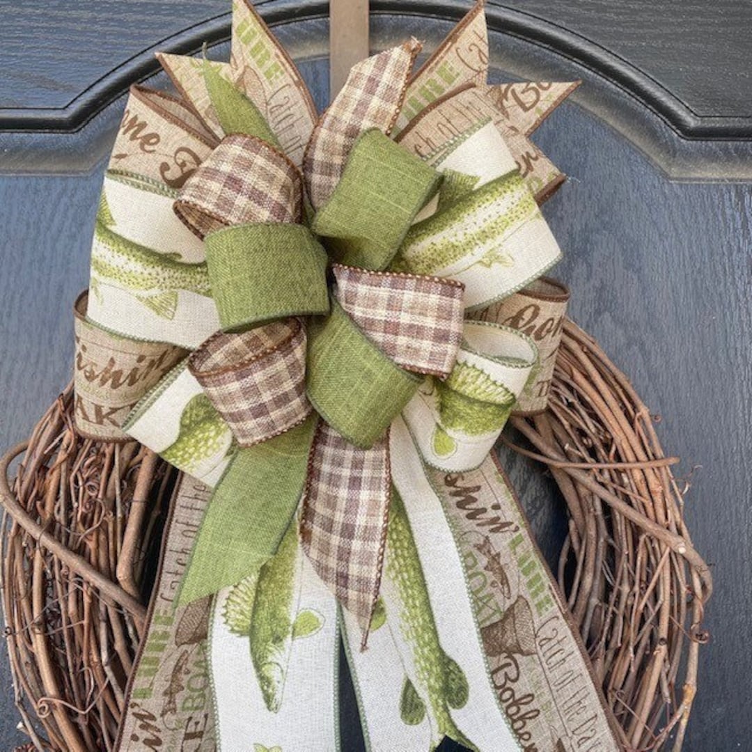 Fish Themed Bow for Wreath, Fish Lake Wreath Bow, Wildlife Decor, Trout ...