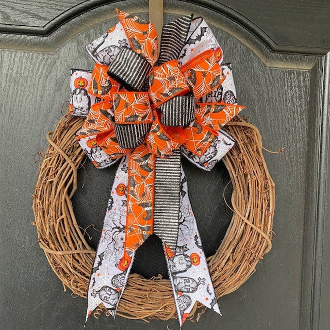 Halloween Bow, Halloween Decor, Fall Wreath Bow, Witch Bow, Spooky Bow ...