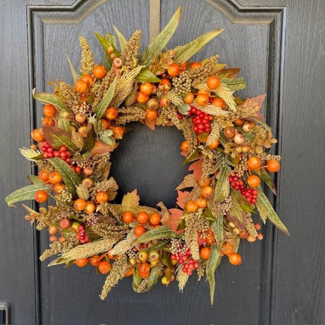 Fall Wreath for Front Door, Fall Foliage Wreath With Berries, Autumn ...