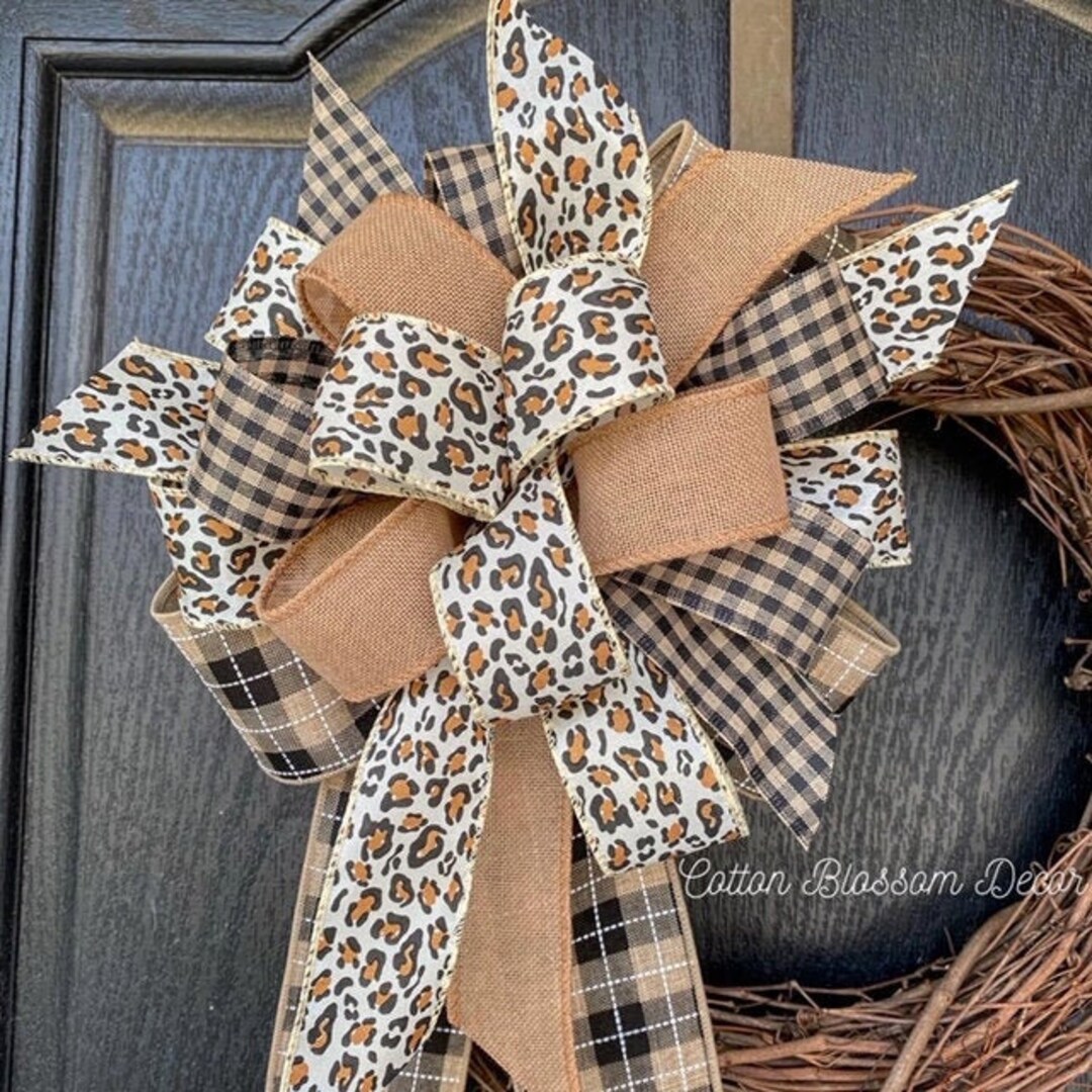Leopard Bow, Leopard Print Ribbon, Wreath Bow, Bow for Wreath, Floral ...