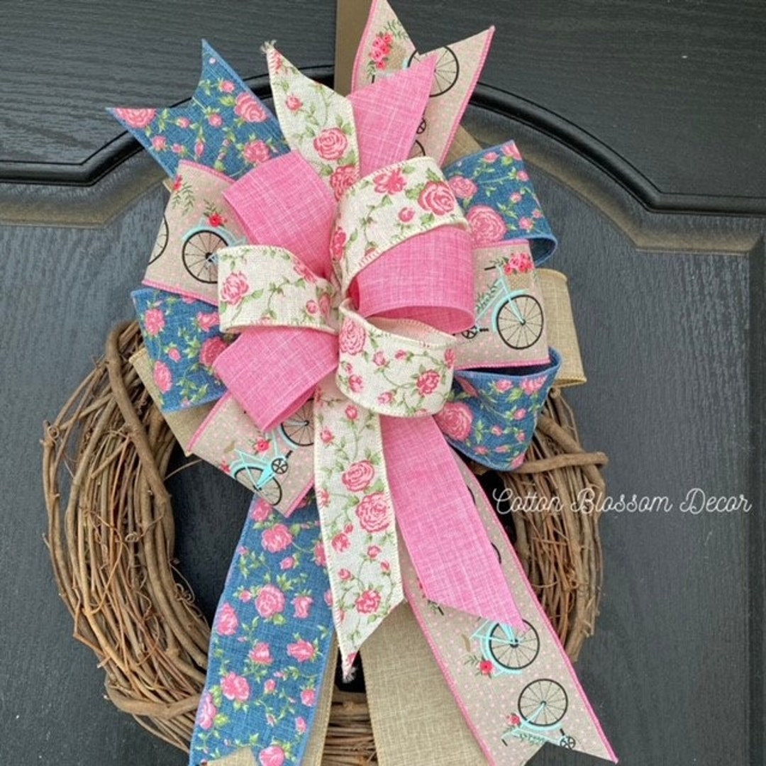 Farmhouse Bow, Spring Wreath Bow, Spring Bow, Wreath Bow, Bow for ...