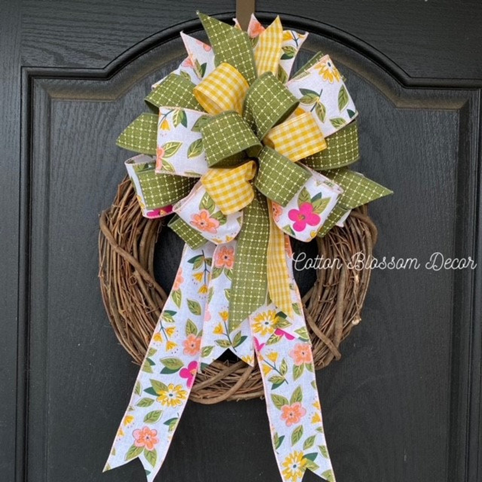 Farmhouse Bow, Spring Wreath Bow, Spring Bow, Wreath Bow, Bow for ...