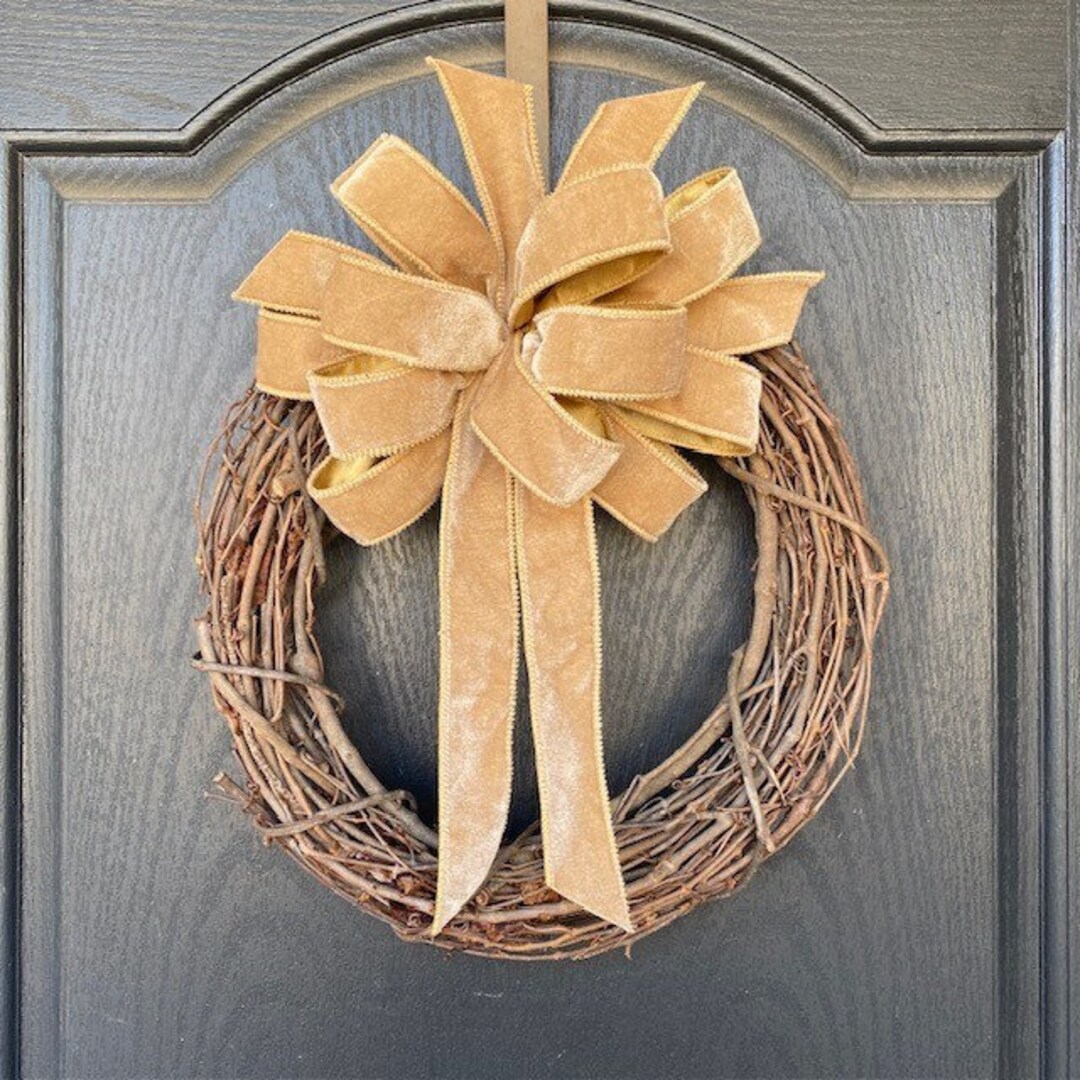Large Velvet Bow for Wreath, Tan Velvet Lantern Bow, Mailbox Swag Bow ...